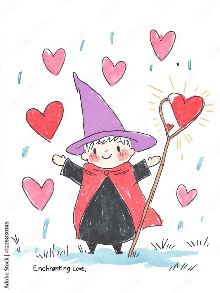 Gothic sorcerer with heart tattoos and broken heart staff casting love ...