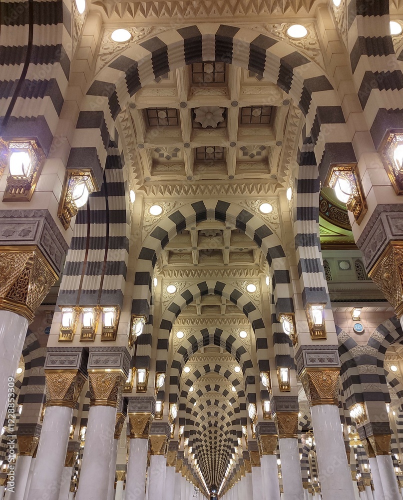 Interior view of Masjid al Nabawi (Prophet's Mosque). Medina, Saudi ...