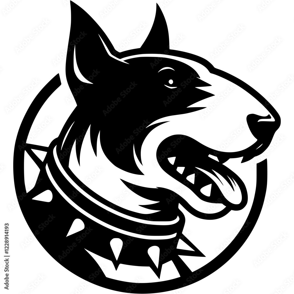 Tattoo of angry roaring Bull terrier head in monochrome. Bull terrier ...