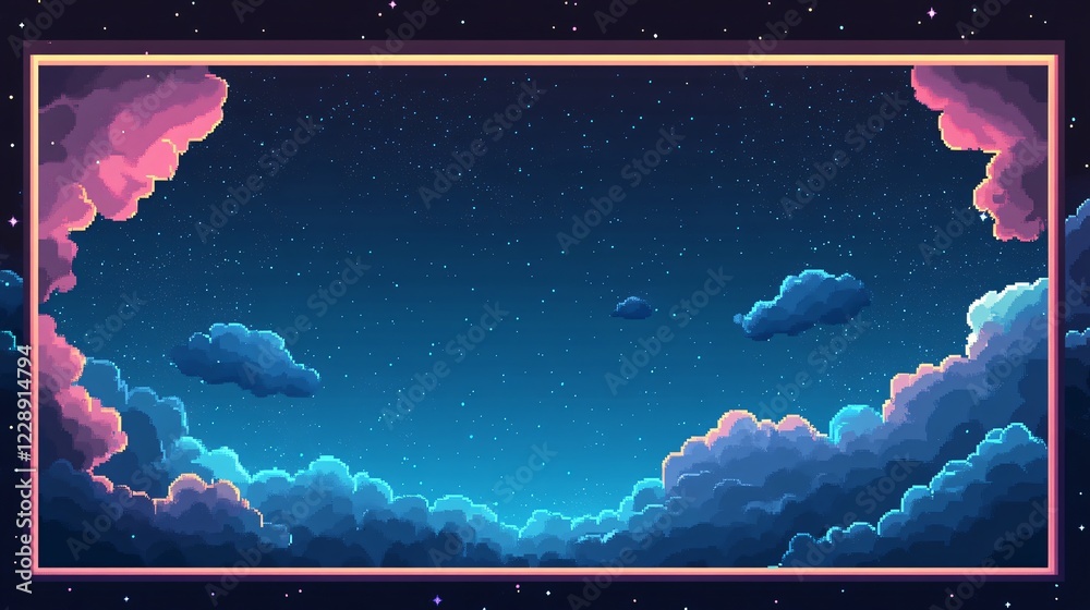 8-Bit Pixel Art Sky Background with Blue Clouds Flat Vector ...