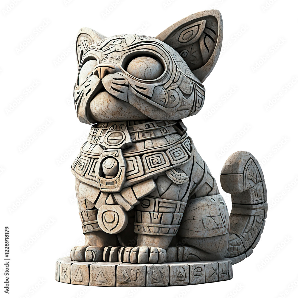 Cartoonish 3D Andean Cat Sculpture with Aztec Inspired Details Against ...