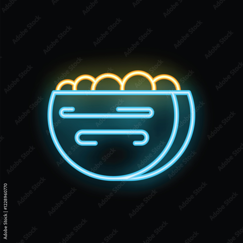Neon sign of middle eastern cuisine with a bowl full of falafel with ...