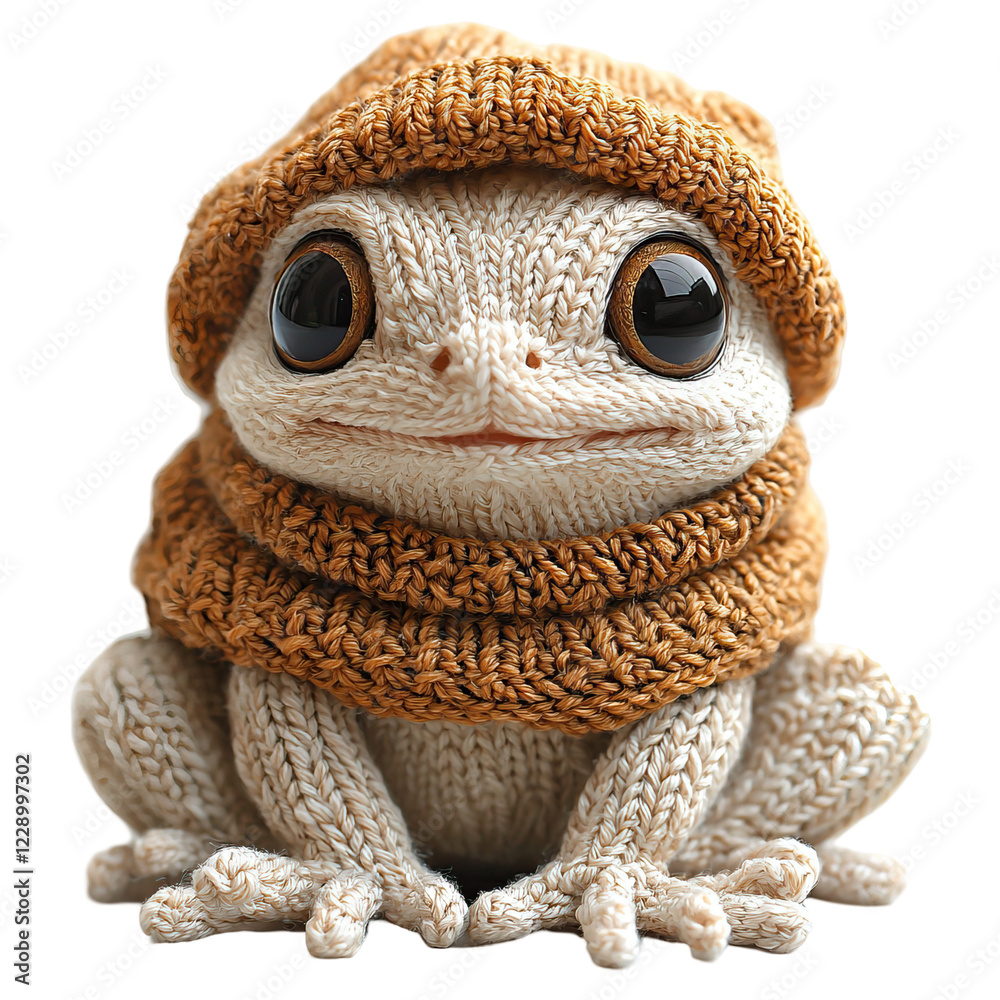 Adorable Froggy Character Dressed in Cozy Knitted Outfit on transparent ...