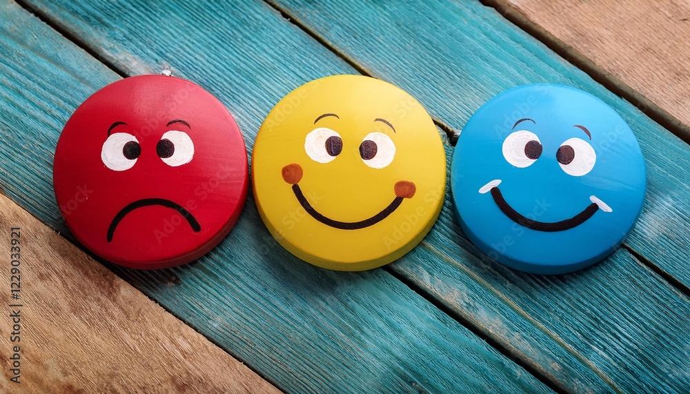 Three smiley emoticon faces of different colors representing diverse ...