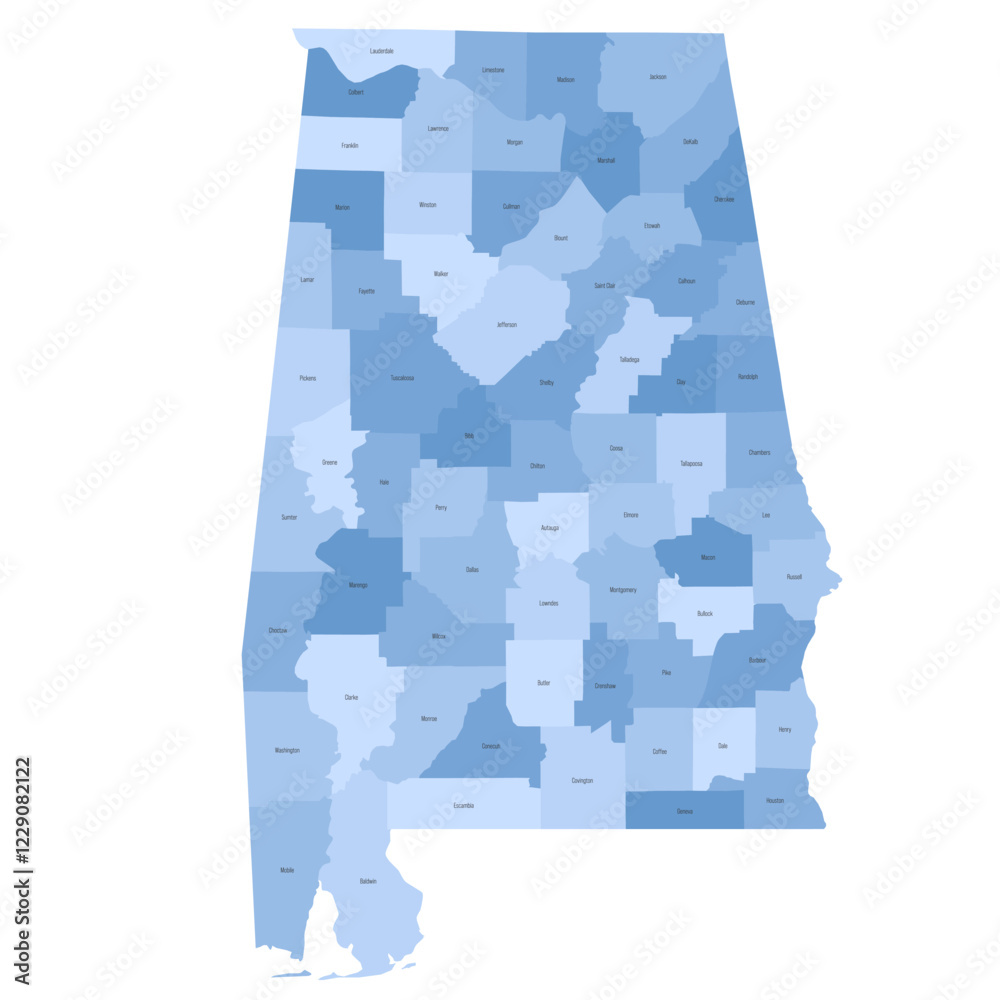 Alabama, AL - detailed political map of US state. Administrative map ...