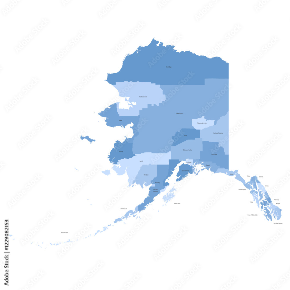 Vector de Stock Alaska, AK - detailed political map of US state ...
