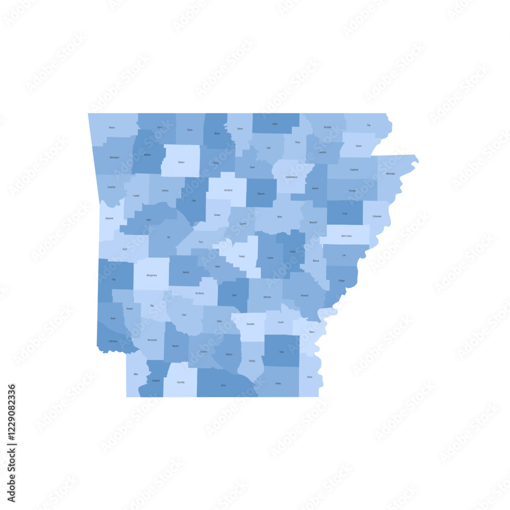 Arkansas, AR - detailed political map of US state. Administrative map ...