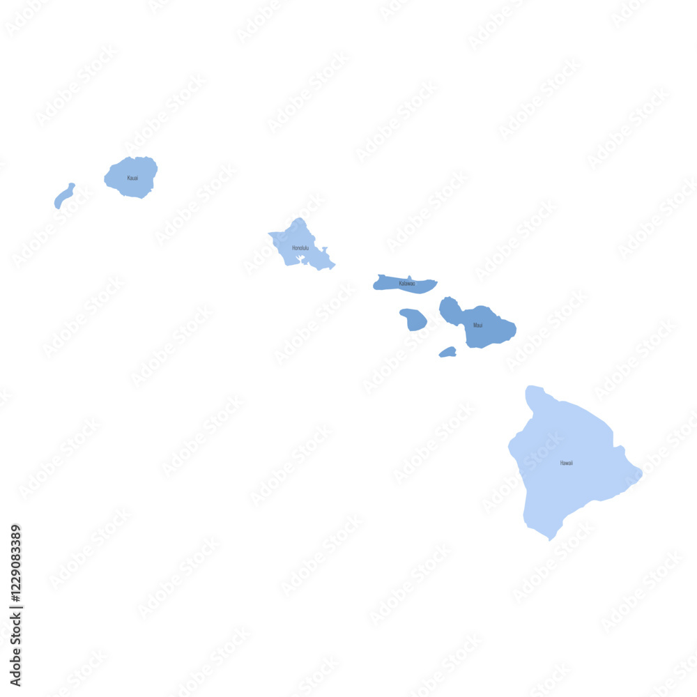 Hawaii, HI - detailed political map of US state. Administrative map ...