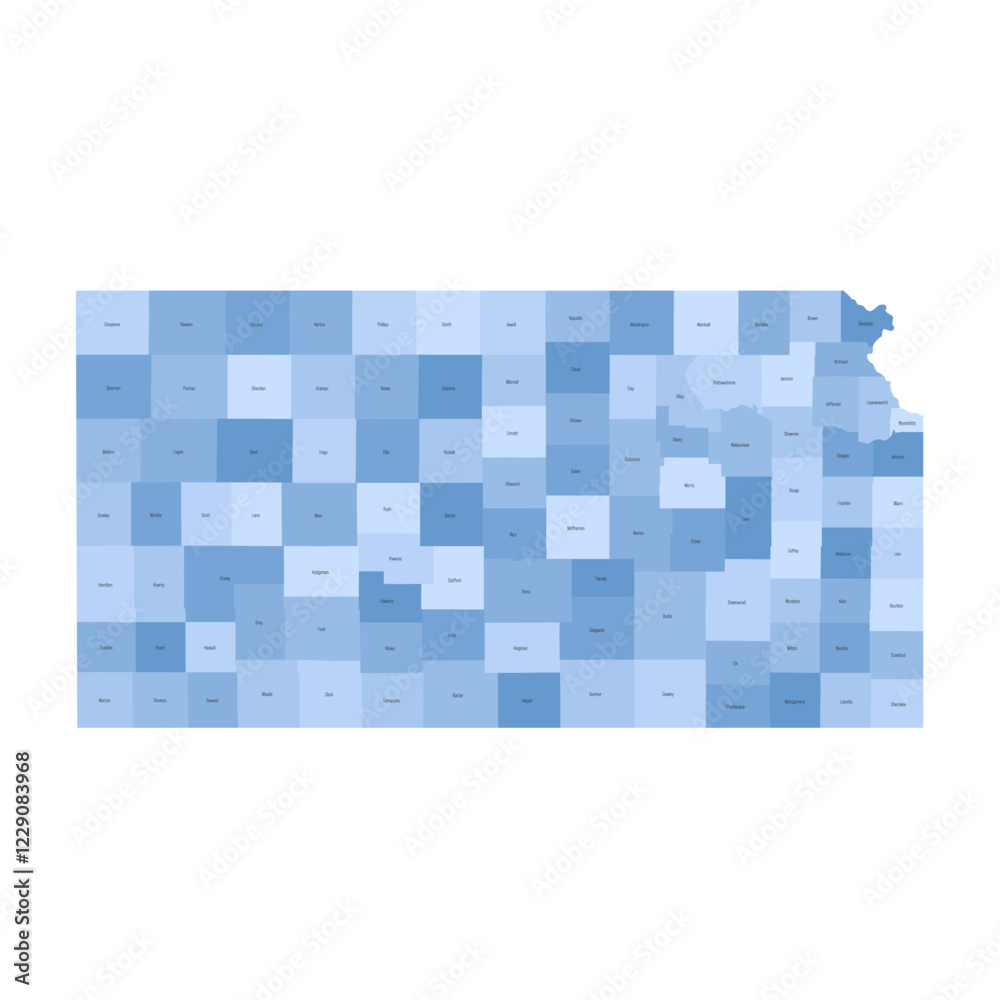 Kansas, KS - detailed political map of US state. Administrative map ...