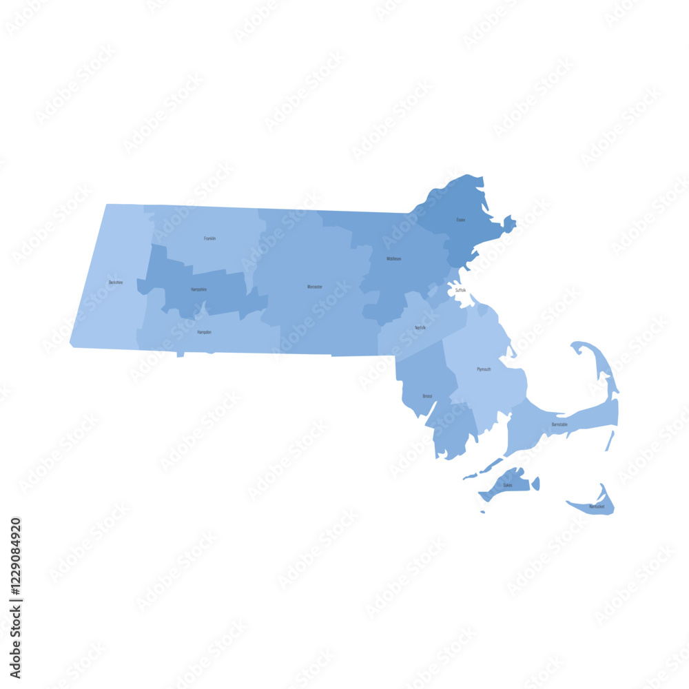 Massachusetts, MA - detailed political map of US state. Administrative ...