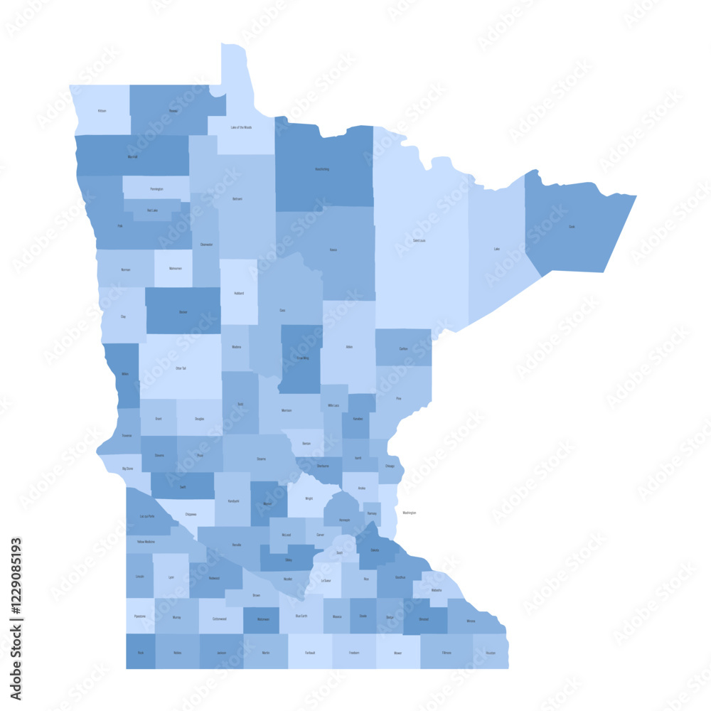 Minnesota, MN - detailed political map of US state. Administrative map ...