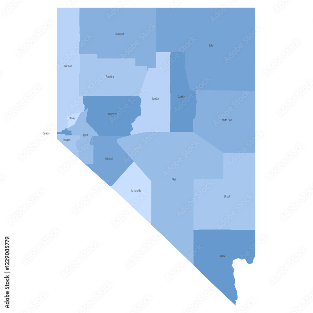 Nevada, NV - detailed political map of US state. Administrative map ...