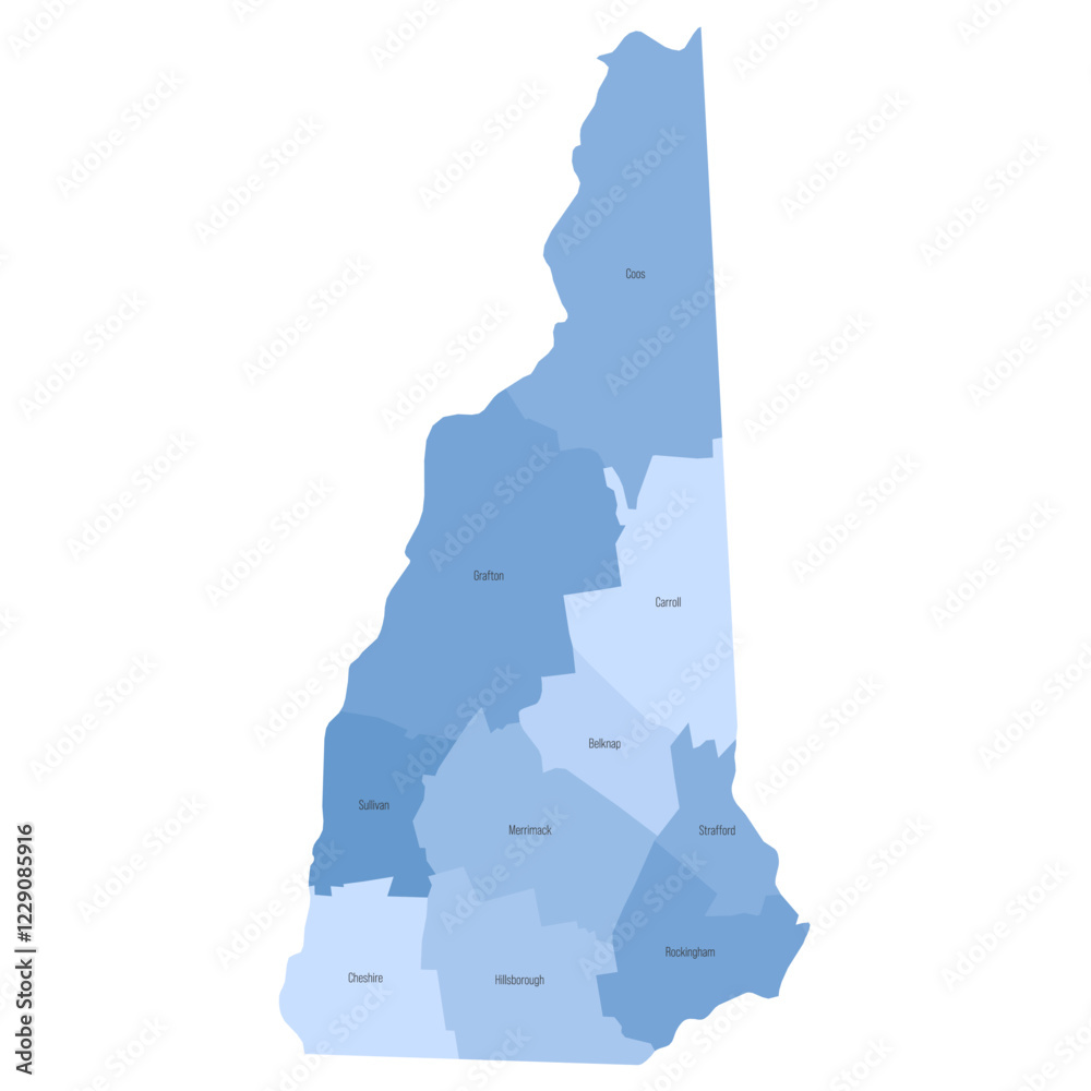 New Hampshire, NH - detailed political map of US state. Administrative ...