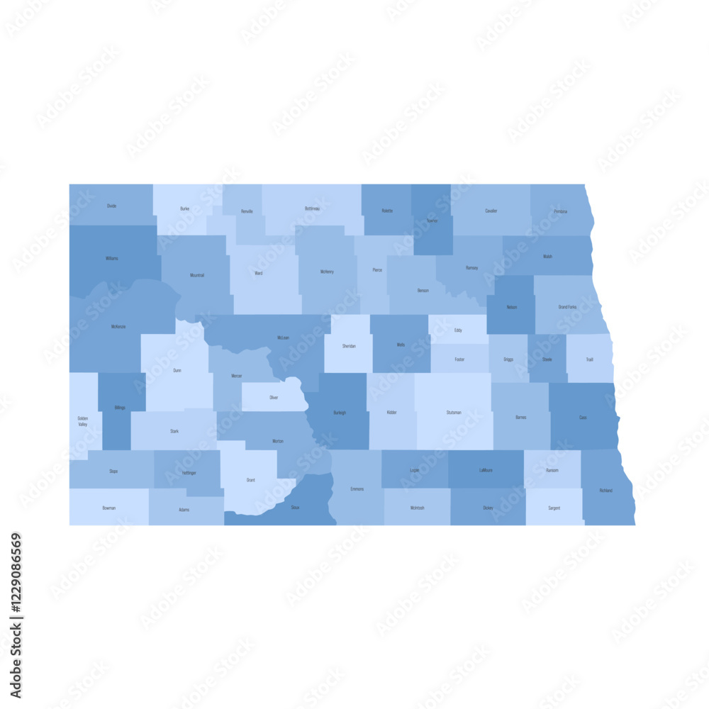 North Dakota, ND - detailed political map of US state. Administrative ...