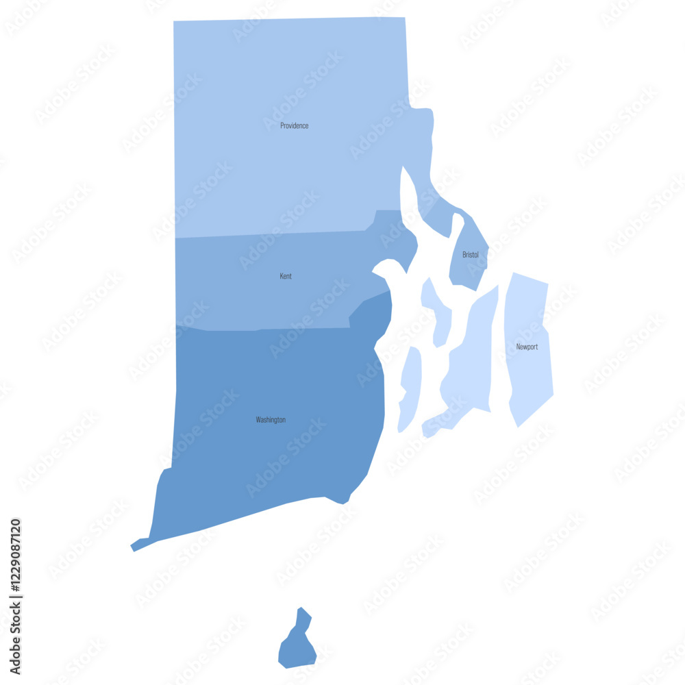 Rhode Island, RI - detailed political map of US state. Administrative ...