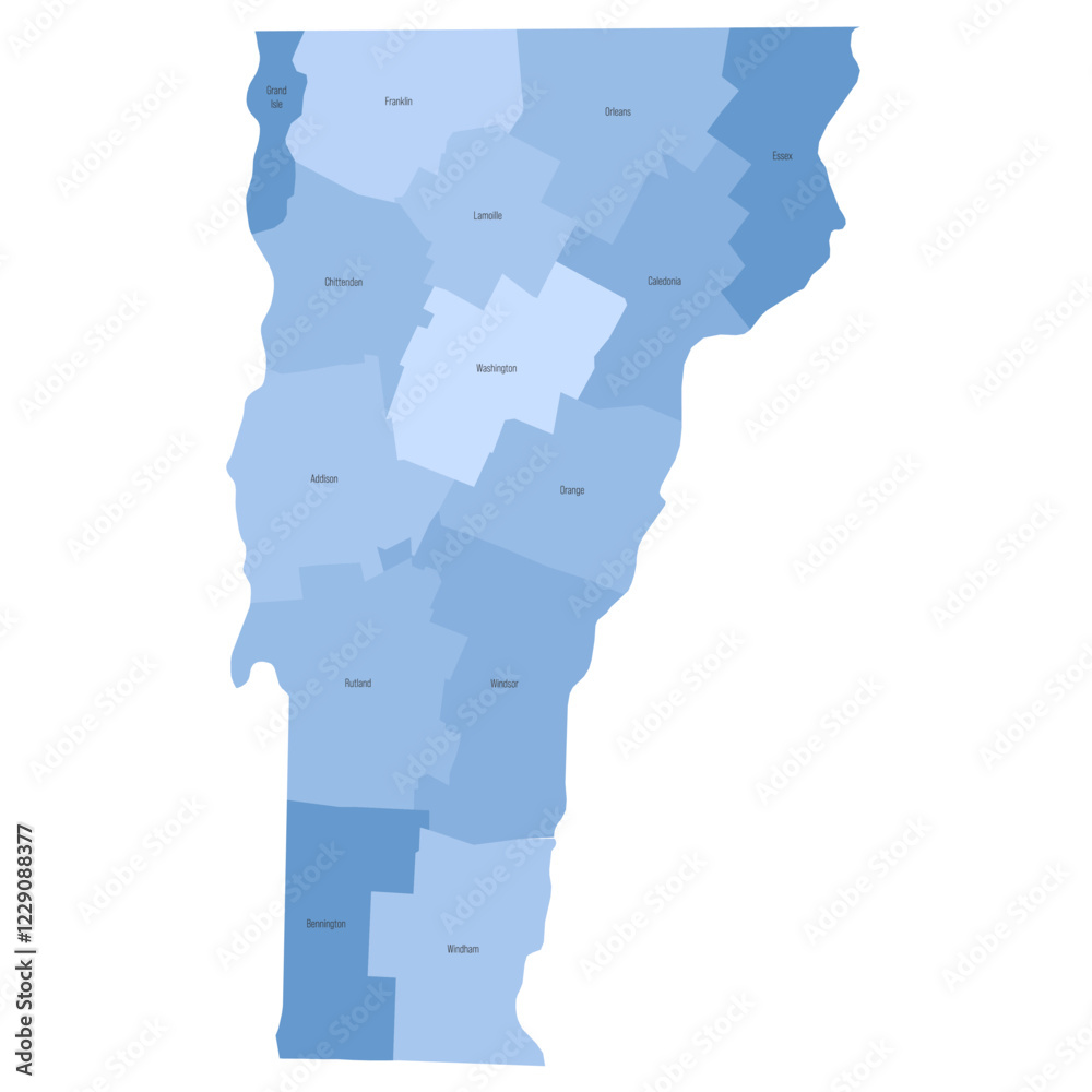 Vermont, VT - detailed political map of US state. Administrative map ...
