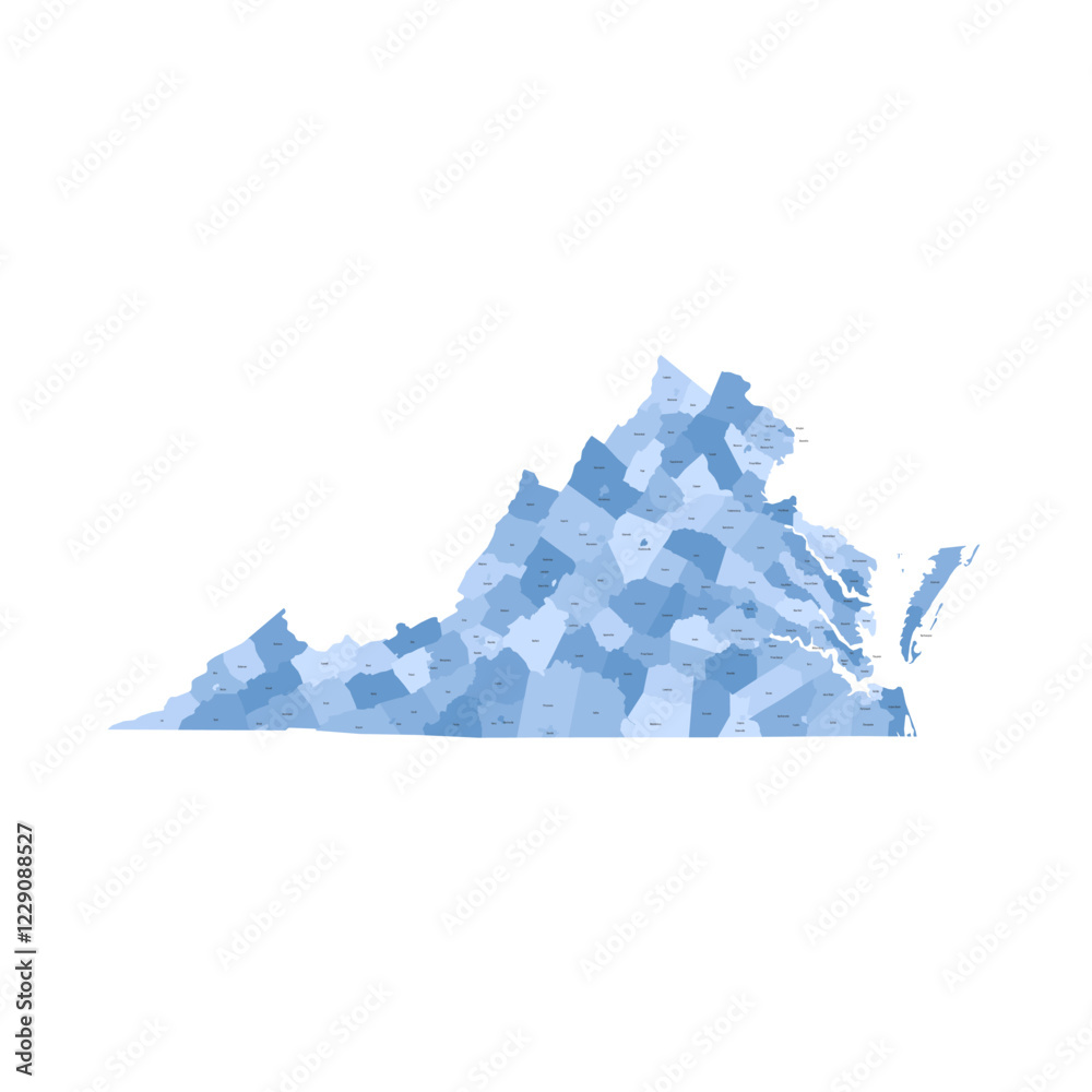 Virginia, VA - detailed political map of US state. Administrative map ...