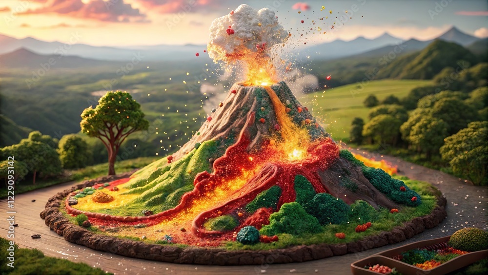 Exciting and colorful volcano eruption experiment using baking soda and ...