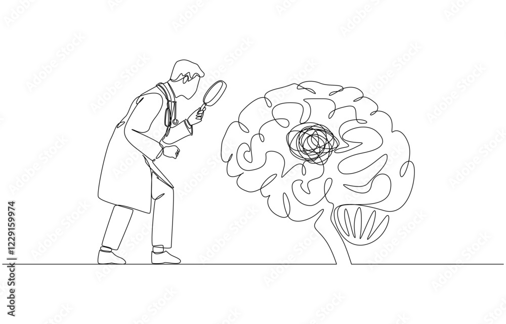 Continuous one line drawing of psychiatrist looks at tangled line in ...