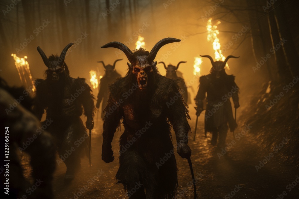 Photo Stock Fictitious Krampus figures, fantasy character, Perchtenlauf ...