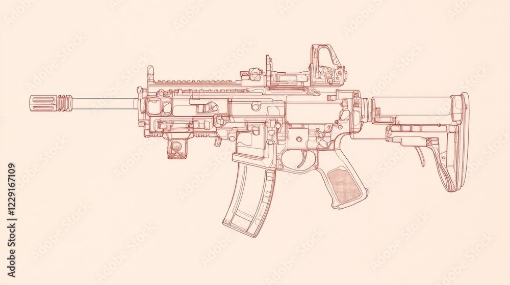 Exploded view diagram of a modern assault rifle. Stock Illustration ...