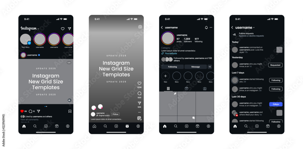 instagram new grid size template update 2025 - Dark, Instagram social ...