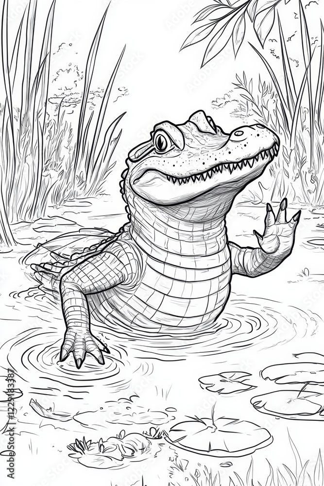 Adorable Alligator Coloring Page Sketch . Children coloring page Stock ...