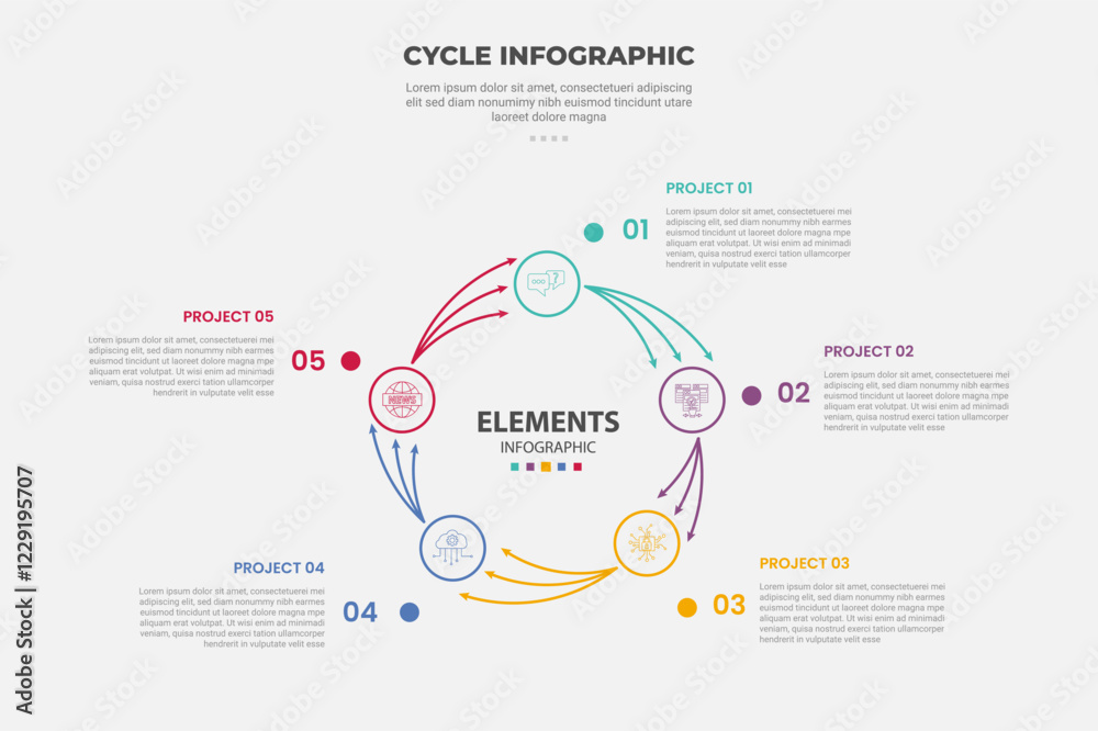 cycle base infographic outline style with 5 point template with ...