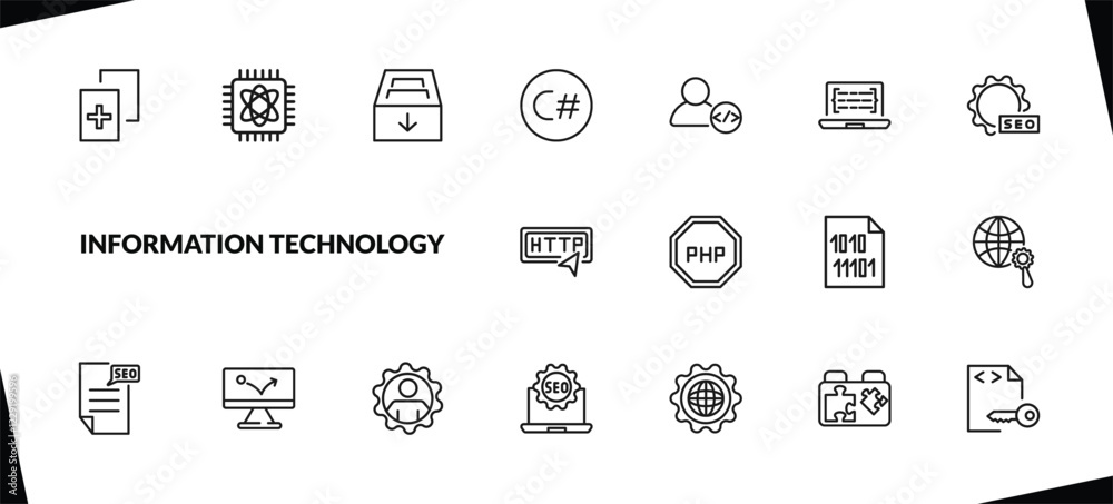 outline information technology icons set. editable linear computing ...