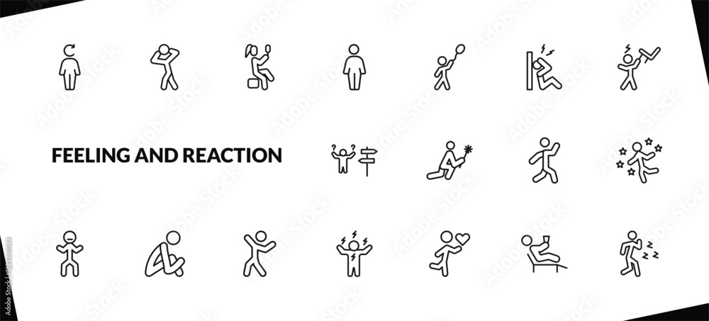 outline feeling and reaction icons set. editable linear scared human ...