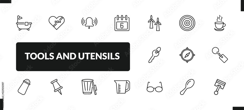 outline tools and utensils icons set. editable linear chote box ...