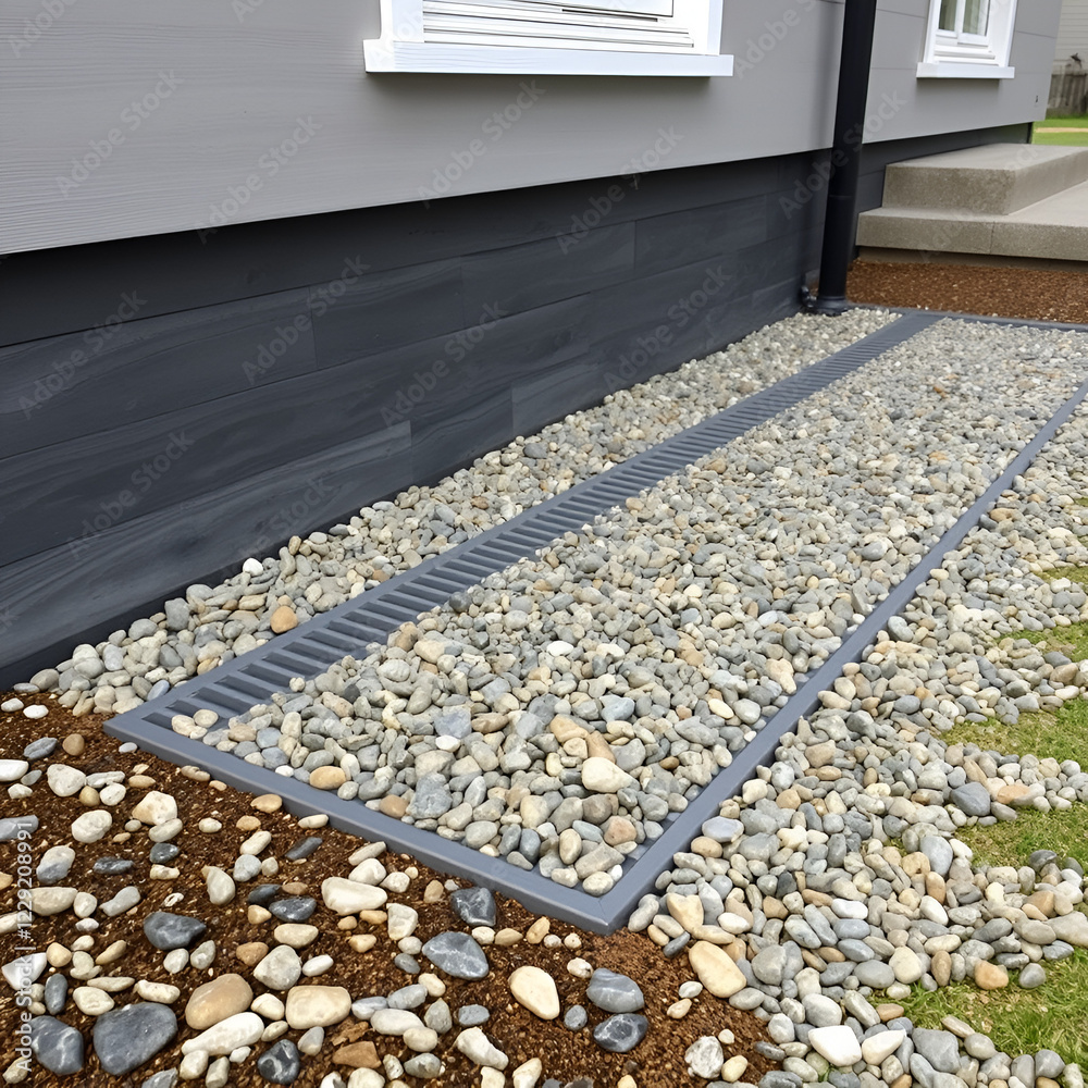 Foto de Stock Drain Floor of Rain Water Outside House Wall. Crushed ...