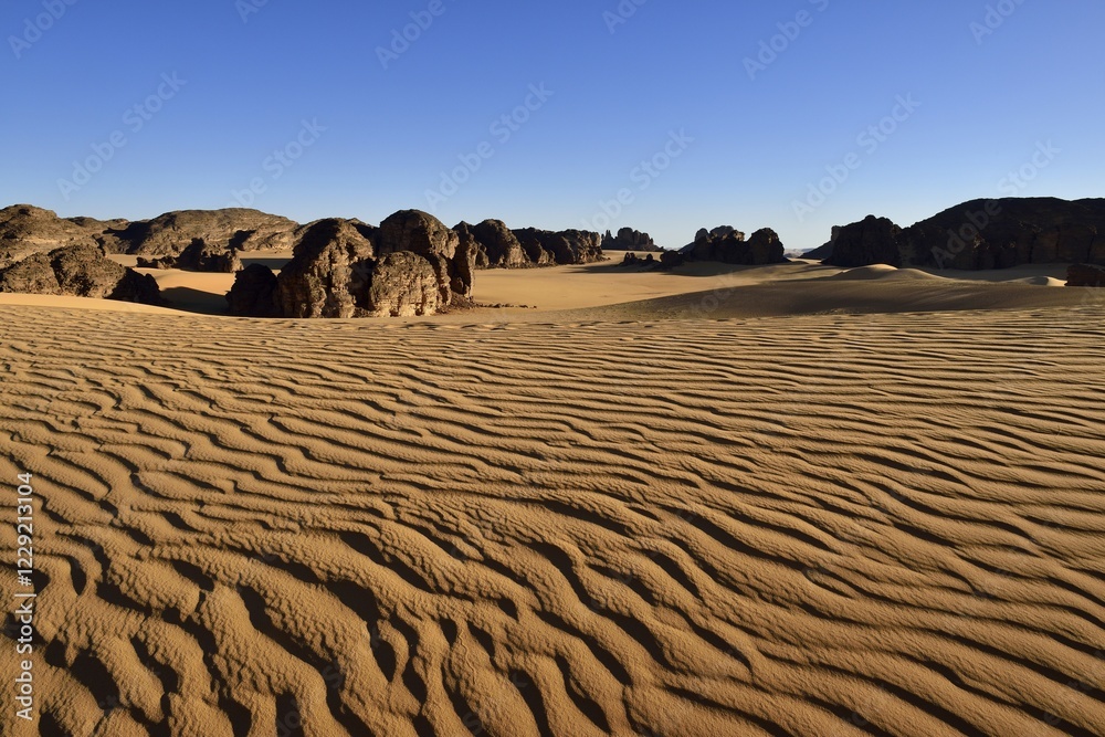 Sanddunes and rock towers in Tassili n´ Ajjer National Park, Sahara ...