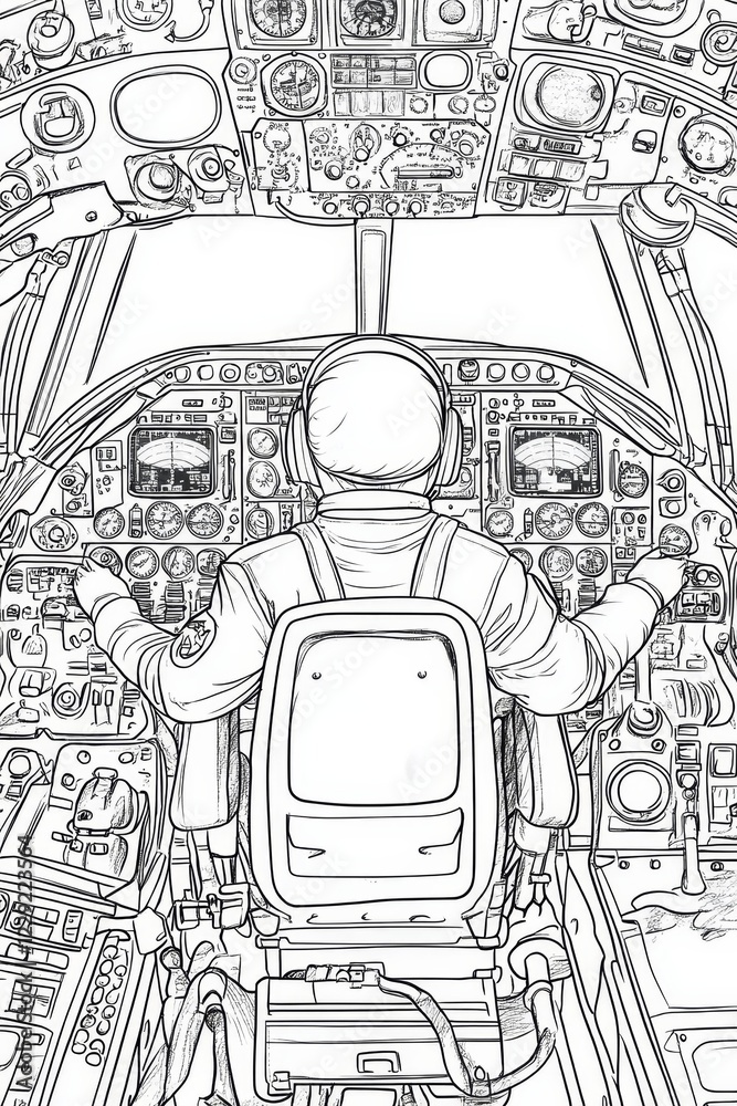 Pilot's Cockpit: Detailed Airplane Interior . Children coloring page ...