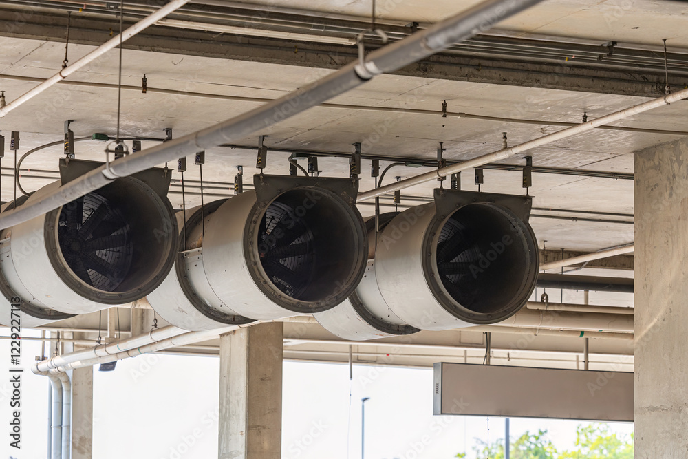 Stock-Foto „Fan in modern building Parking in door. Parking building ...