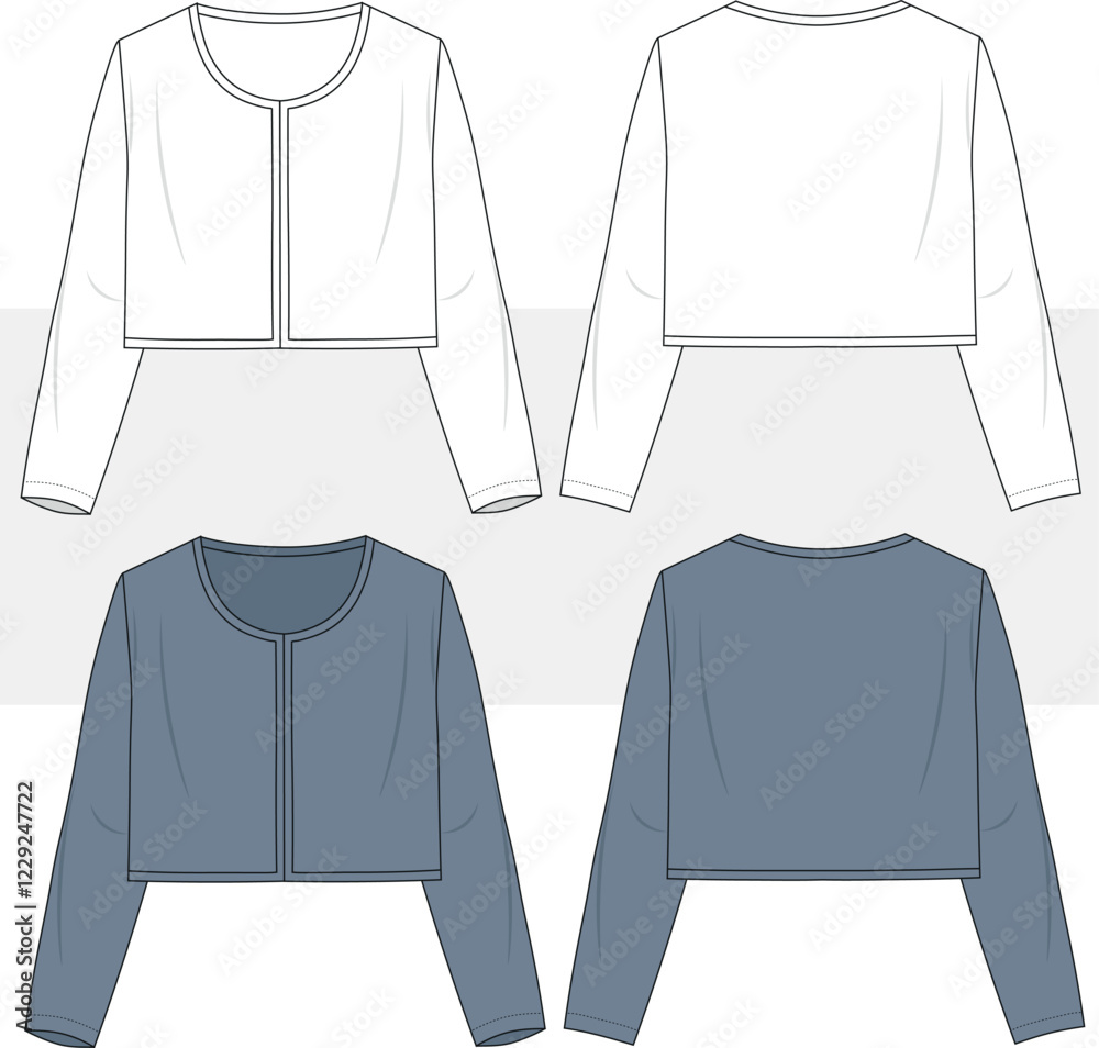 Vector de Stock Women's crop through crew neck cardigan jacket designed ...