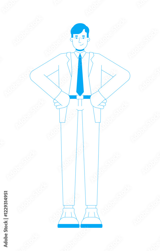 Indian businessman in suit tie hands on hips 2D outline cartoon ...