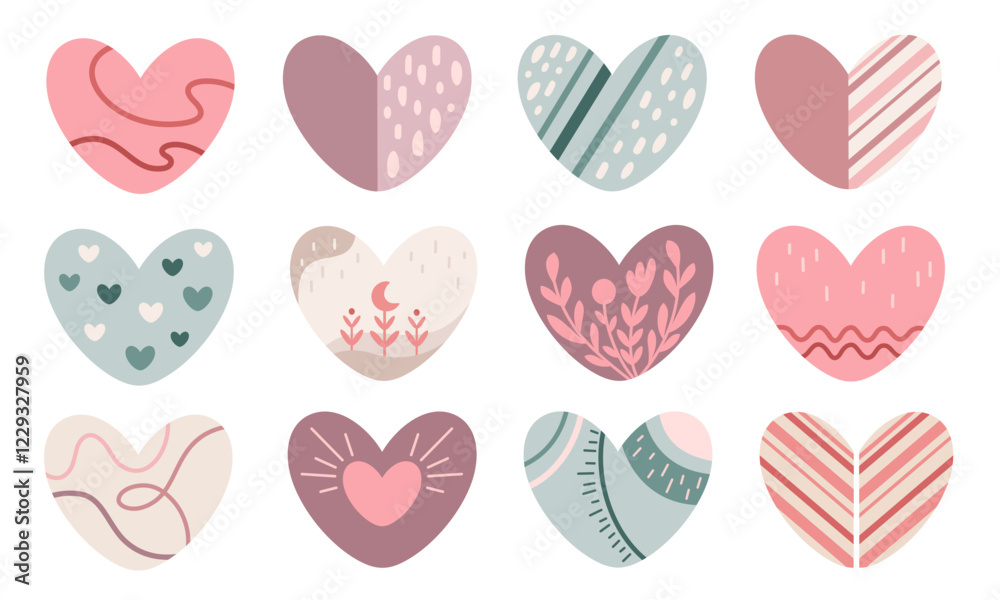 Cute heart clipart. Valentines day clipart. Valentine hearts in cartoon ...