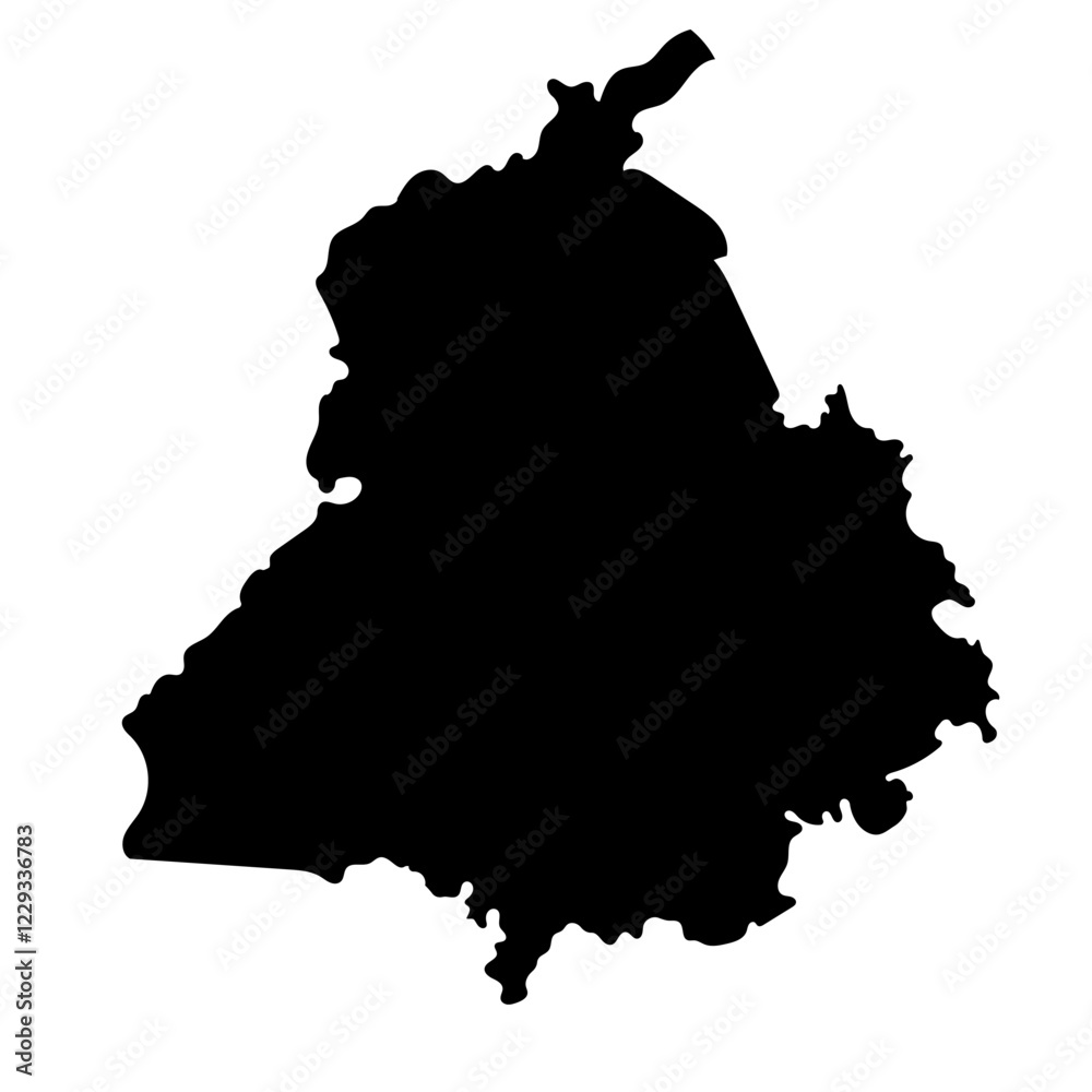 Hand drawn black map of Punjab, Indian state. Silhouette, geography ...