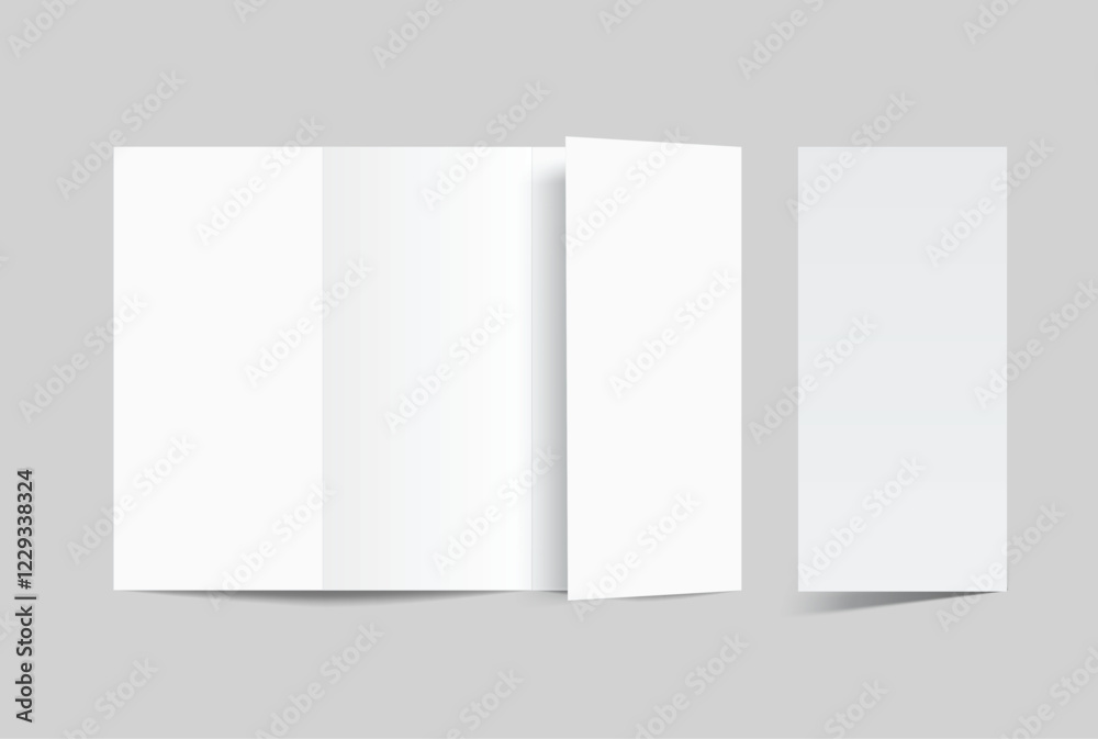Blank white four fold open leaflet with shadows mockup template on ...