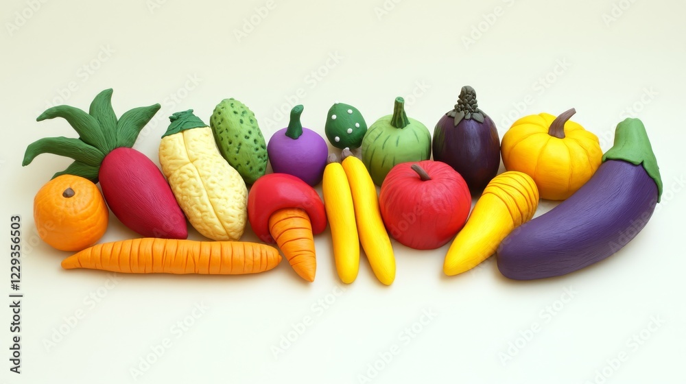 modeling clay food art, sculptured produce collection, dynamic color ...