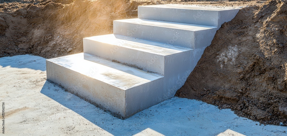 Concrete foundation with visible waterproofing layers in a construction ...