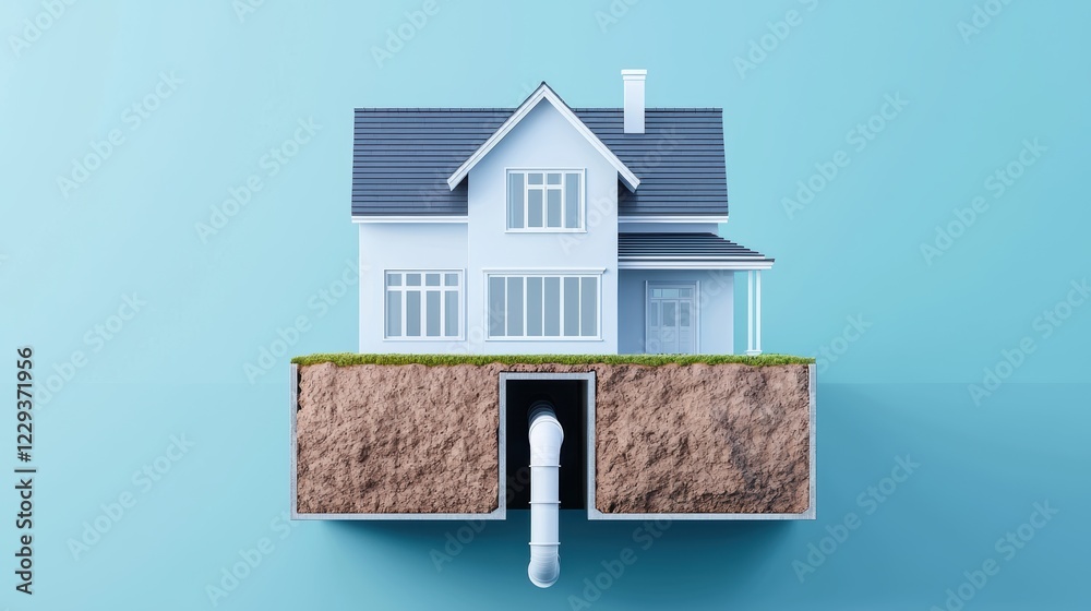 Cross-section view of a house and underground sewer pipe, highlighting ...
