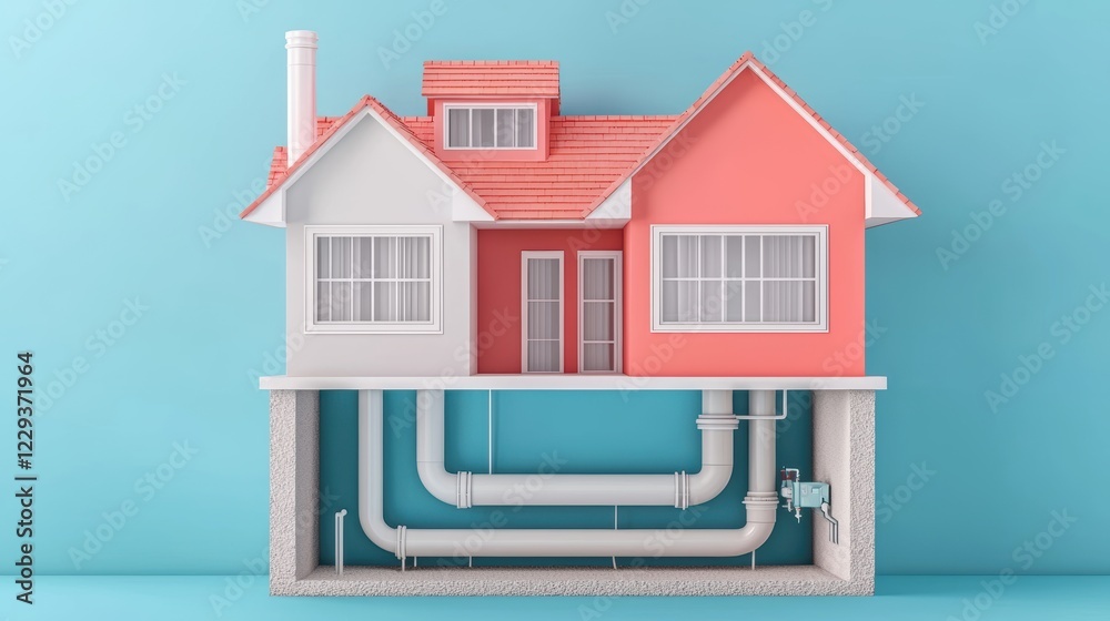 Cross-section view of a house and underground sewer pipe, highlighting ...