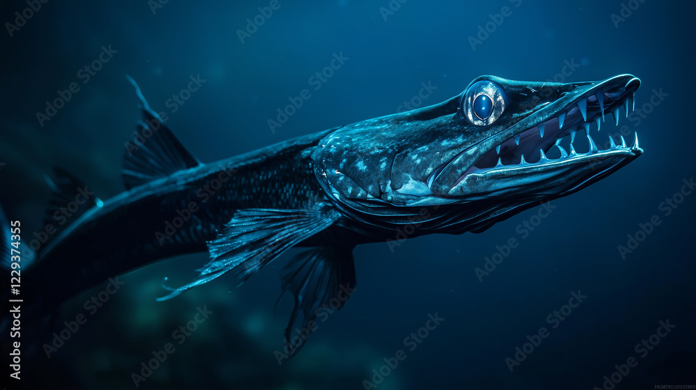 Viperfish swimming in the depths of the sea, viperfish with sharp teeth ...