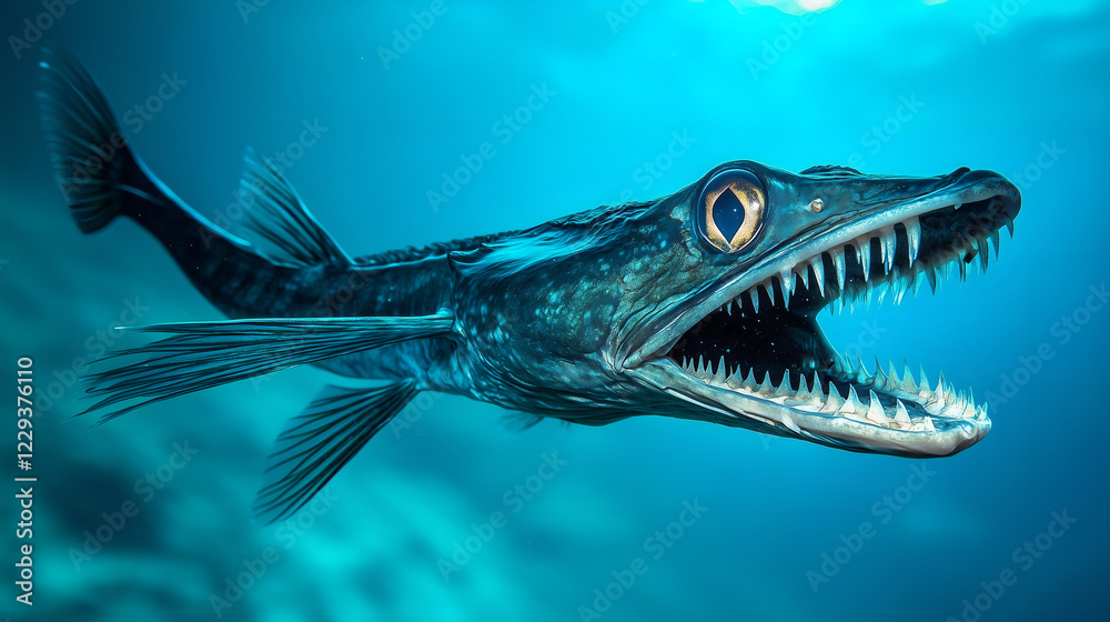 Viperfish swimming in the depths of the sea, viperfish with sharp teeth ...