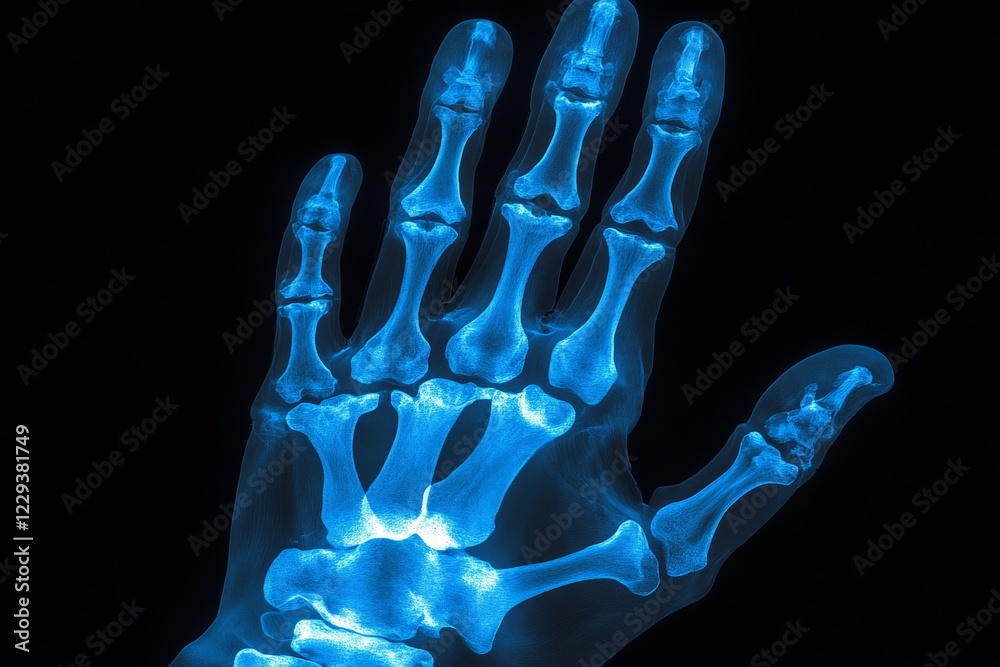 X-ray of a human hand showing bone structure and joint articulation ...