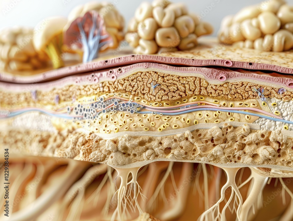 Cross-section of biological structure of human skin with layers and ...