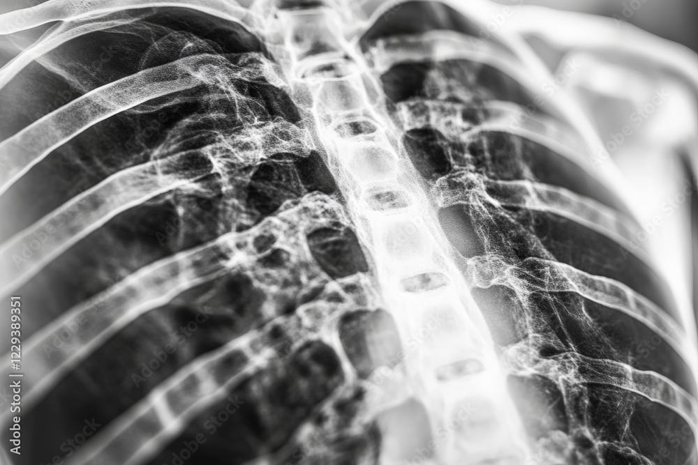 Stock-Foto „Detailed view of human rib cage and spine through ...