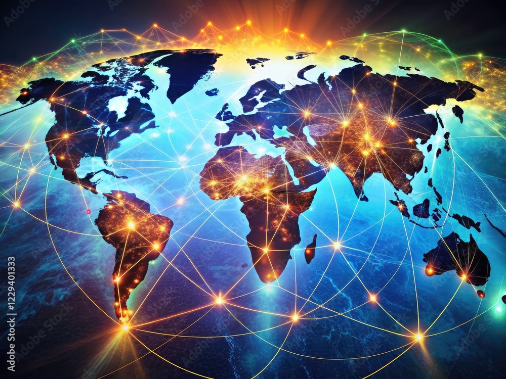 Night photography unveils the world's internet infrastructure. A low ...